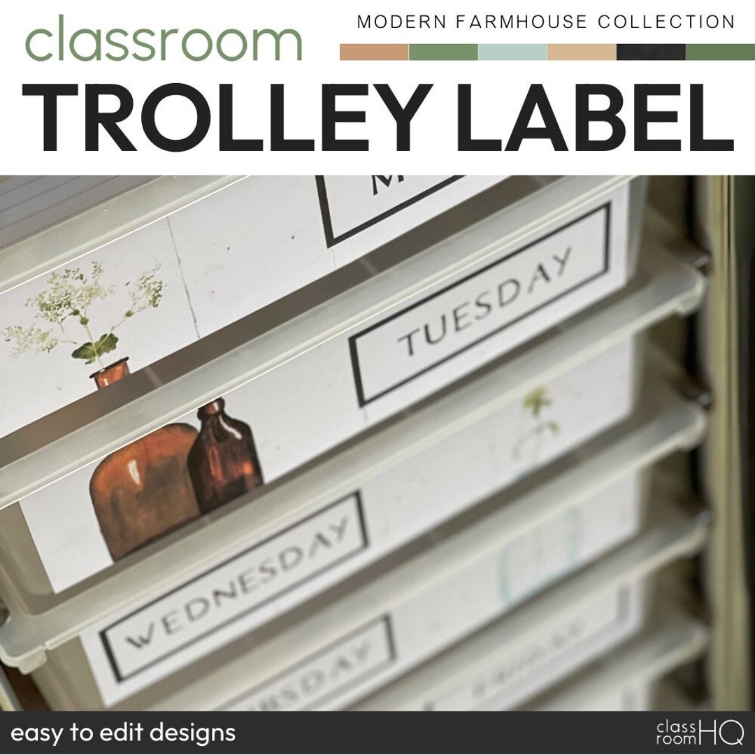 Botanical Greenery Theme Classroom Decor Editable Teacher Trolley 10 ...