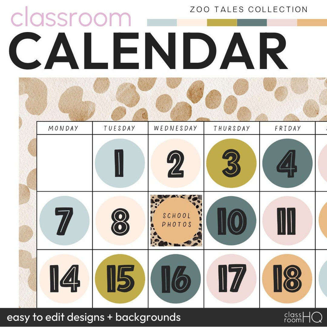 Wild Zoo Animal Theme Editable Classroom Calendar Kit ZOO TALES ...