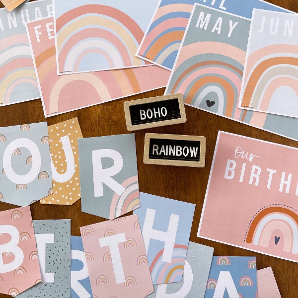 BOHO RAINBOW Classroom Birthday Display | Etsy