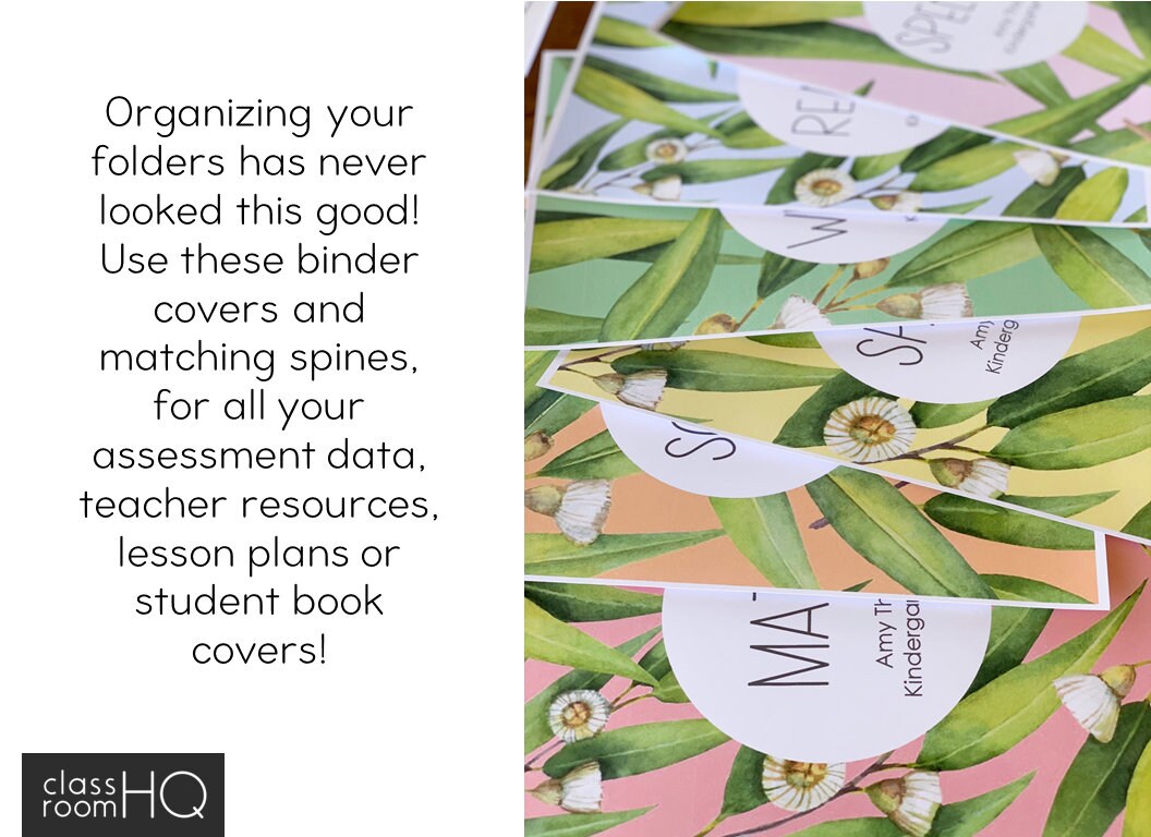 GUM LEAF Binder Book Covers Pack Eucalyptus Class Theme - Etsy