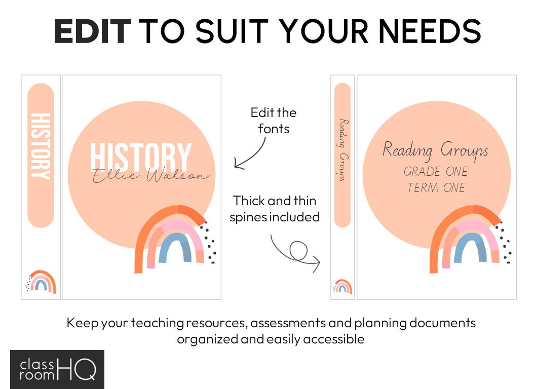 Pastel Modern Rainbow Classroom Decor Editable Binders Covers + Book ...