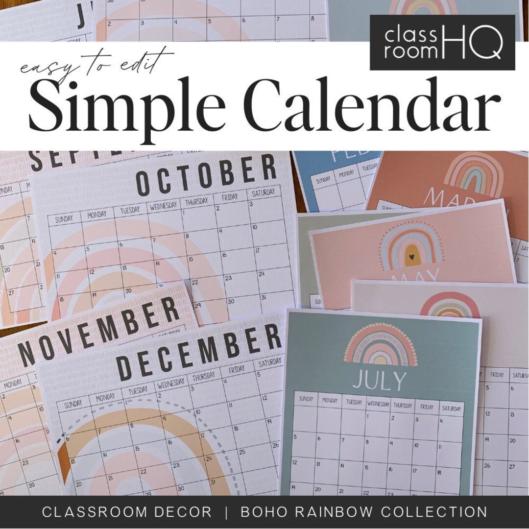 Modern BOHO RAINBOW Simple One Month to a Page Calendar - Etsy