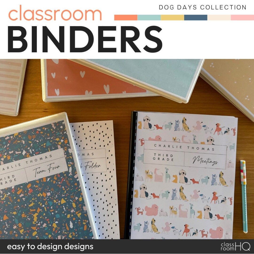 Editable Binder Covers and Student Book Covers Modern Patterns Dog ...