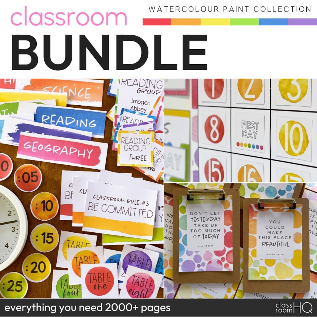 Rainbow Theme Classroom Decor BUNDLE | WATERCOLOR PAINT Collection - Etsy