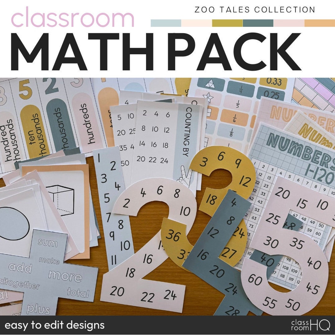 Wild Animal Zoo Theme Classroom Decor Editable Math Display Pack ZOO ...