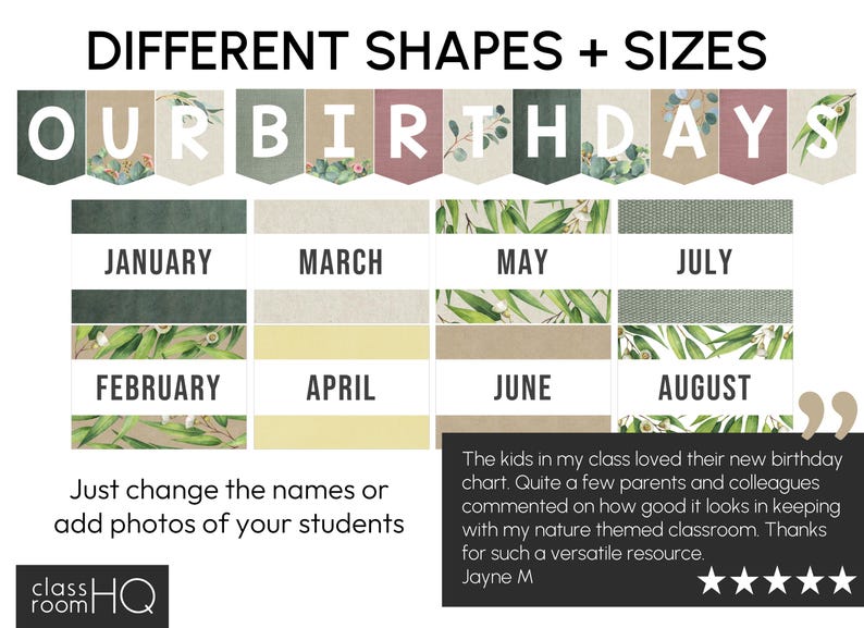 Australian Eucalyptus Theme Editable Class Birthday Display GUM LEAF ...