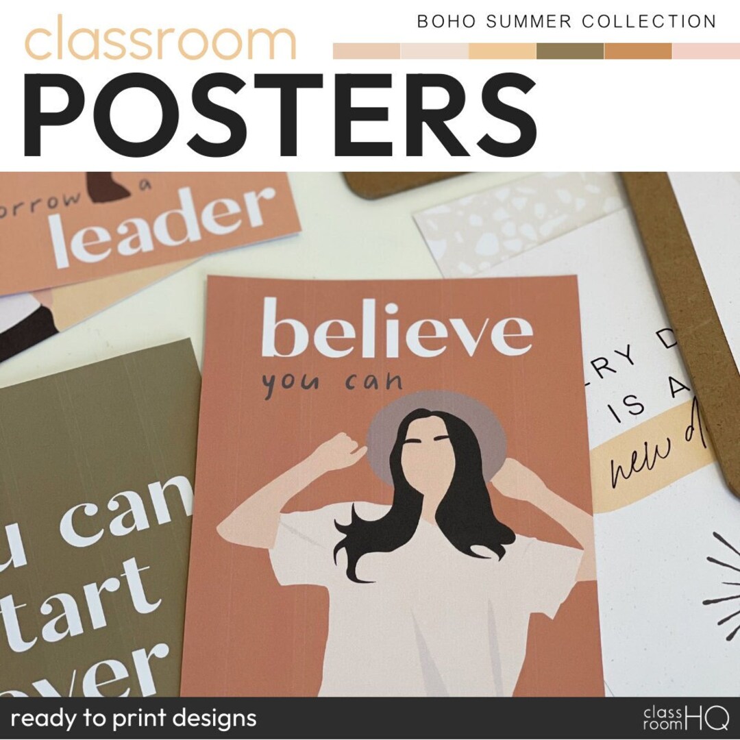 Modern Neutral Boho Theme Classroom Decor Class Inspirational Growth ...