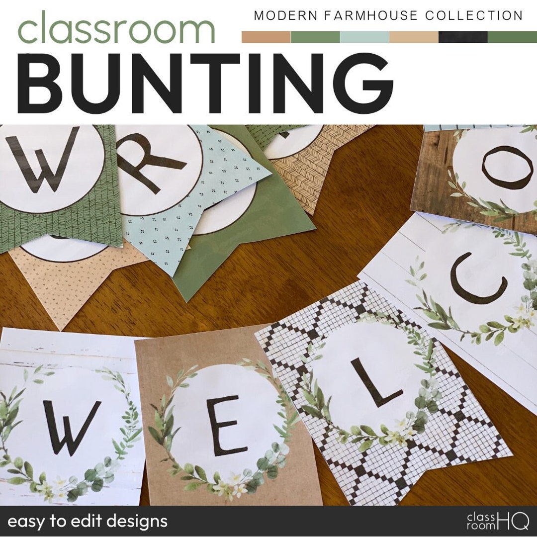 Botanical Greenery Theme Classroom Decor Class Bulletin Board Bunting ...