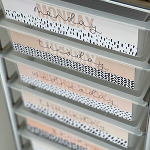 Neutral Classroom Decor 10 Drawer Rolling Cart Teacher Trolley Labels ...