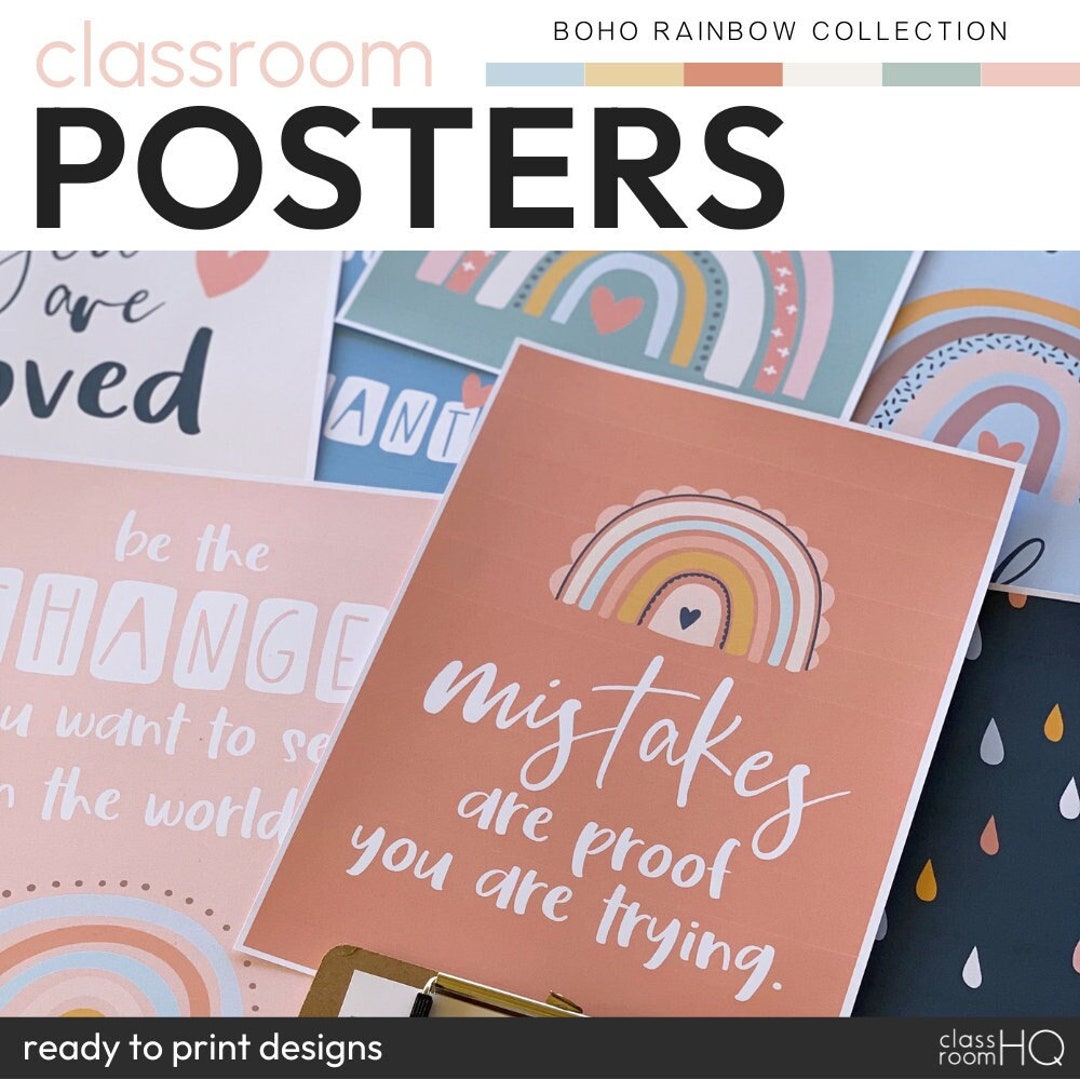Modern BOHO RAINBOW Inspirational Classroom Posters - Etsy