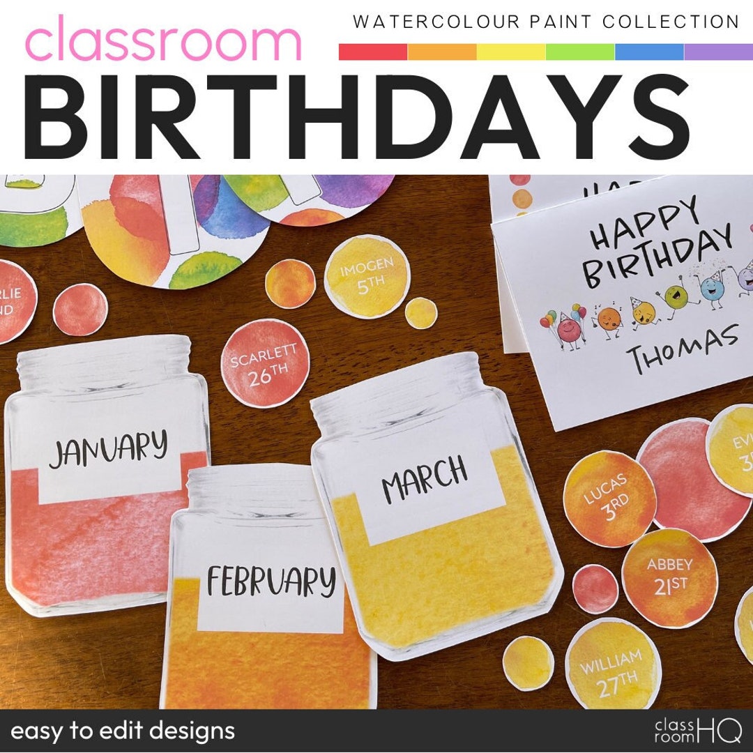Watercolor Rainbow Theme Class Birthday Display | WATERCOLOR PAINT ...