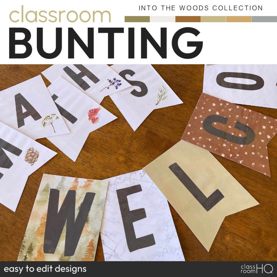 Woodland Forest Theme Classroom Decor Class Bulletin Board Bunting Pack ...