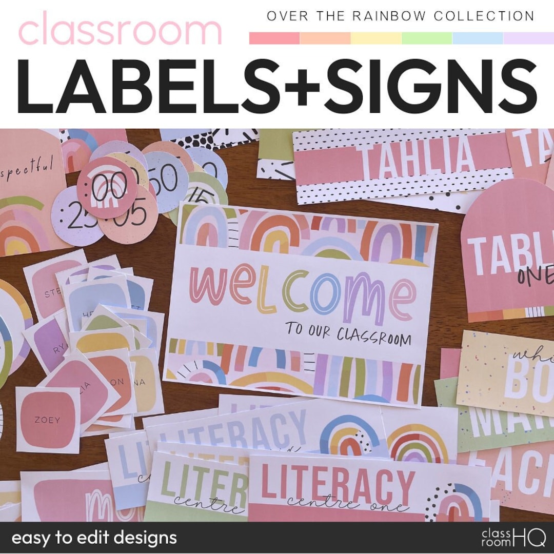 Pastel Modern Rainbow Classroom Decor Editable Class Labels and Signs ...