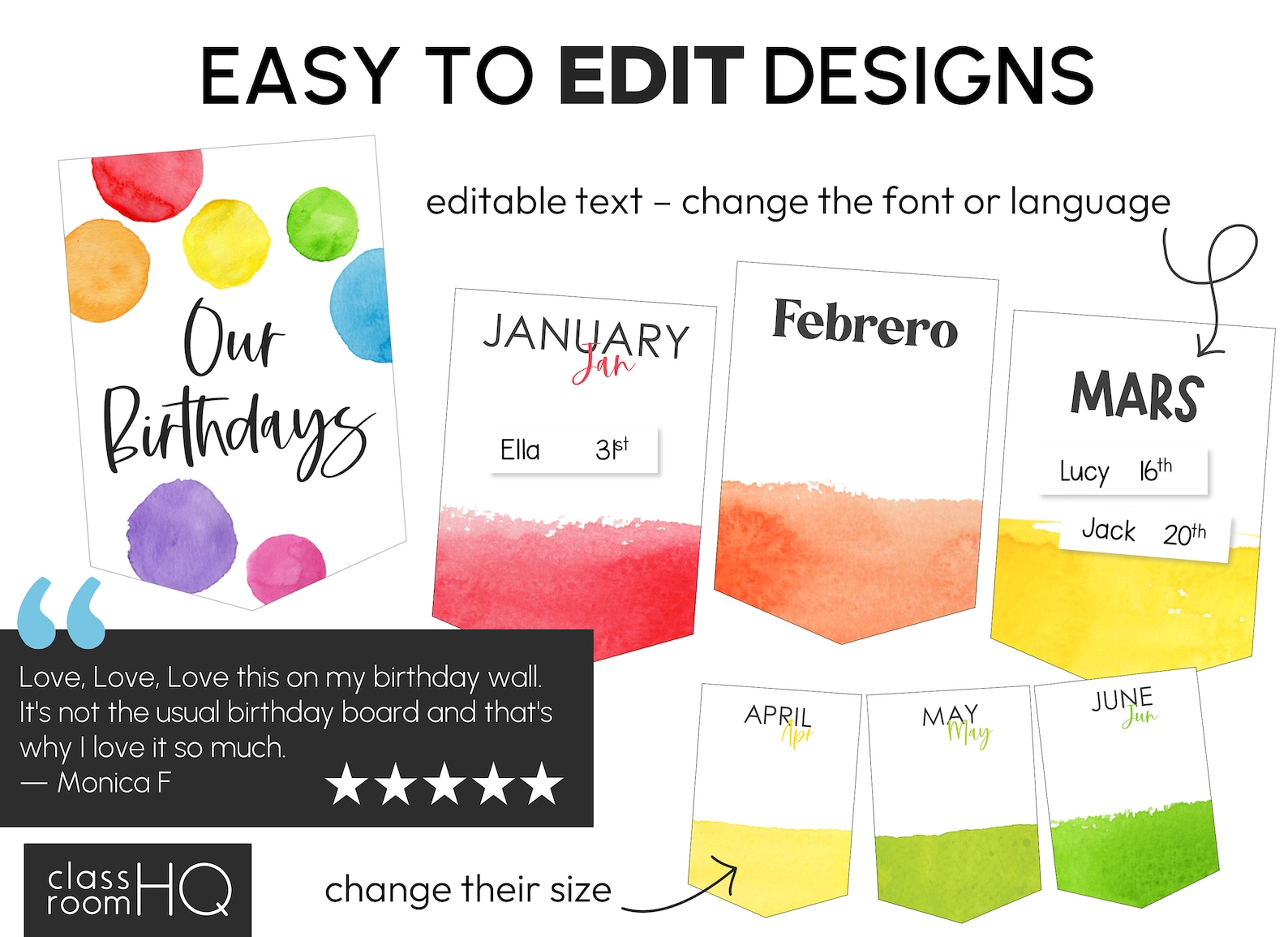 Watercolor Rainbow Theme Class Birthday Display | WATERCOLOR PAINT ...