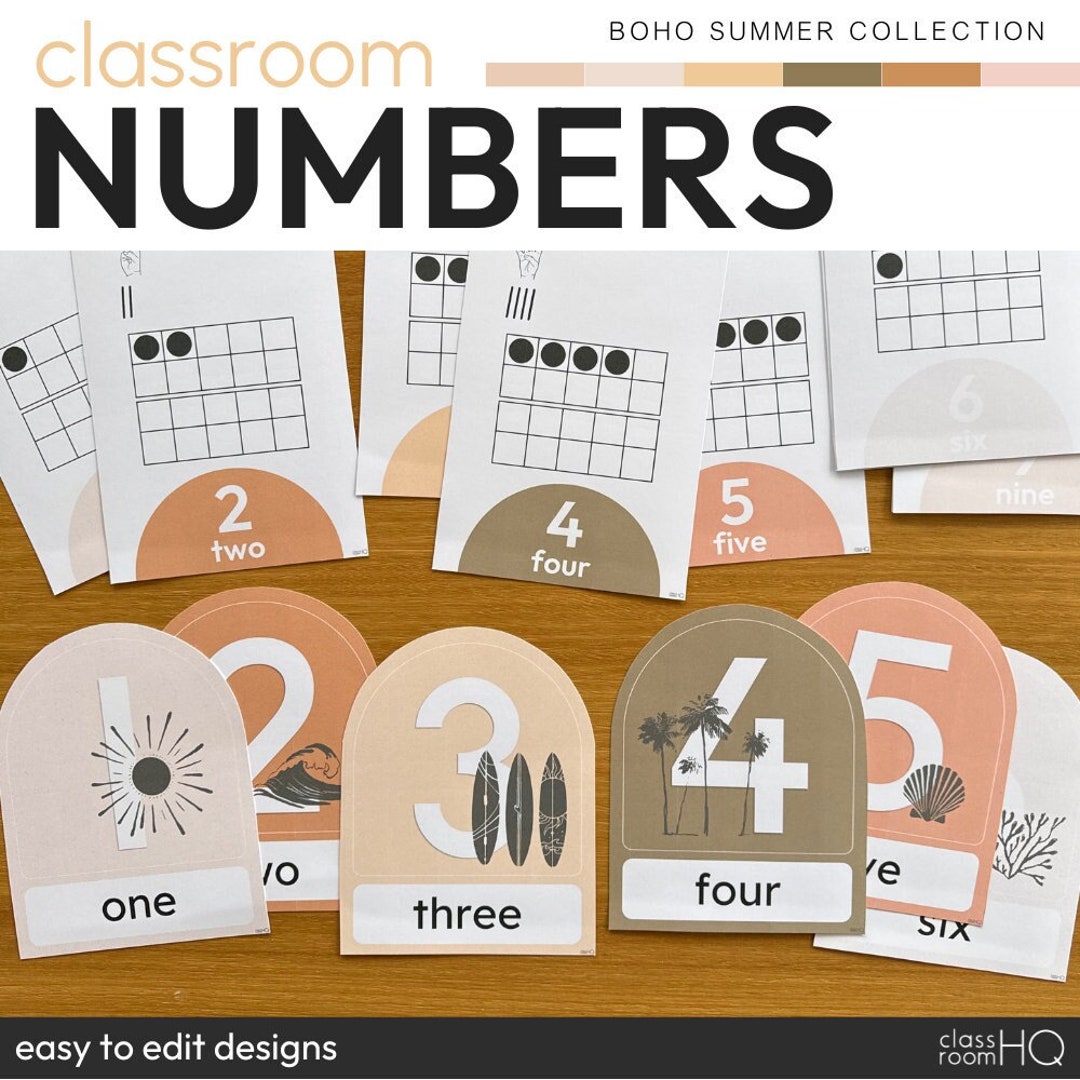 Modern Neutral Boho Theme Classroom Decor Number Posters | BOHO SUMMER ...