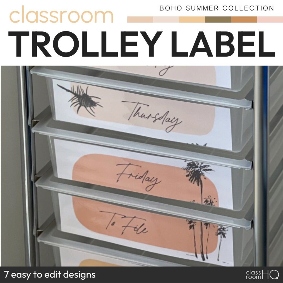 Modern Neutral Boho Theme Classroom Decor Editable 10 Drawer Rolling ...