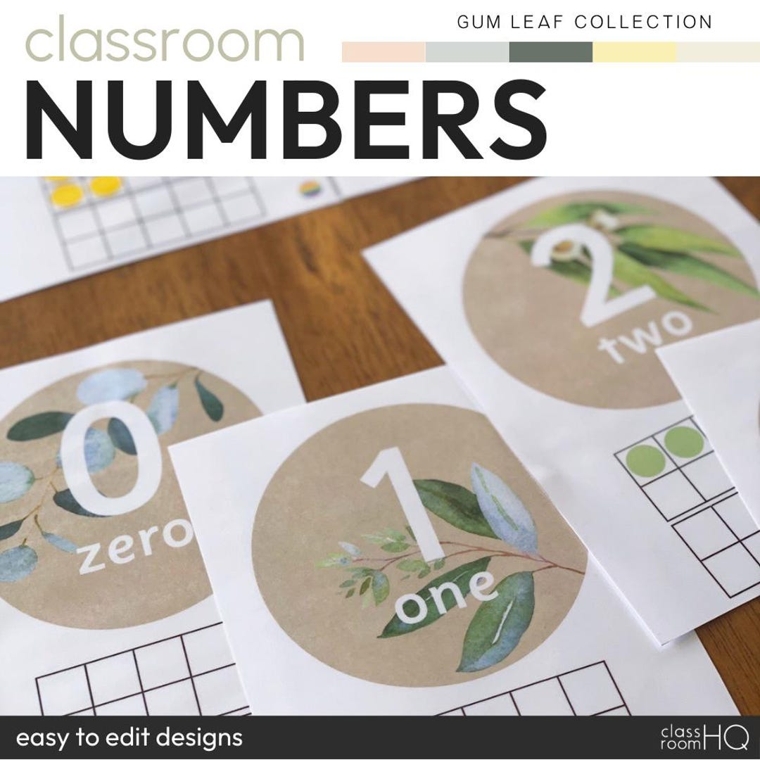 Editable Number Posters K–2 | Modern Australian Eucalyptus GUM LEAF ...