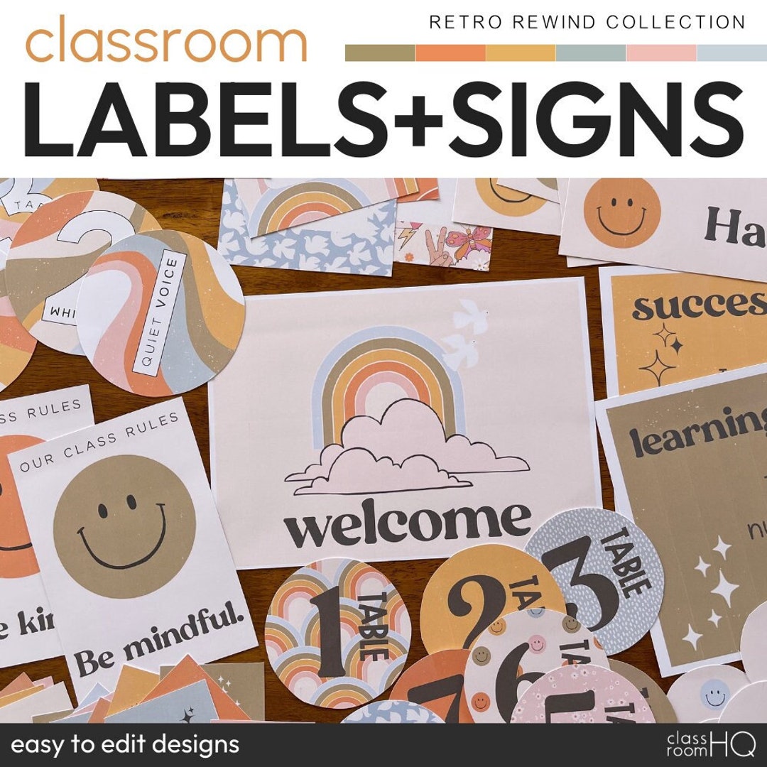 Vintage Rainbow Editable Class Supply Labels, Signs and Posters Pack ...