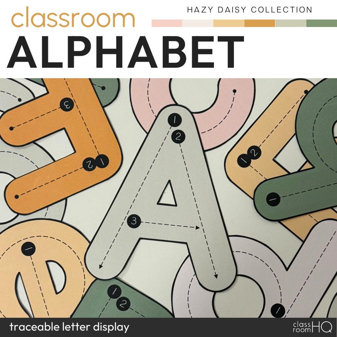 Vintage Retro Daisy Calm Classroom Theme Traceable Letter Alphabet ...