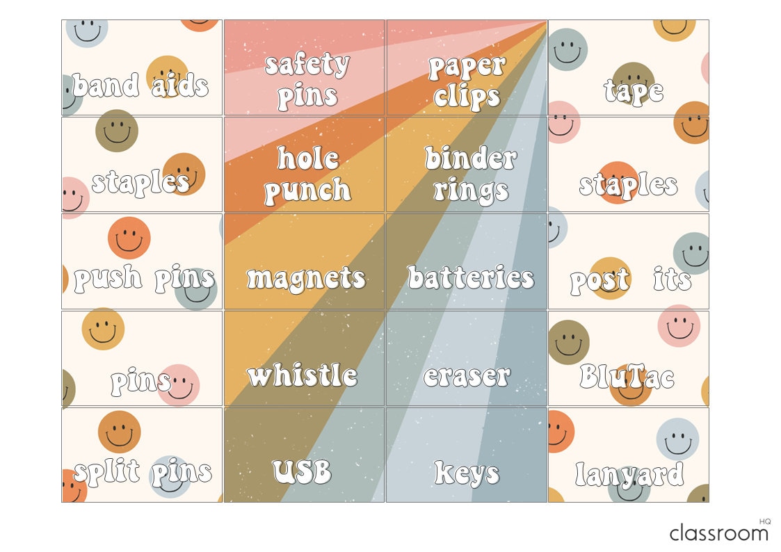 Retro Theme Vintage Rainbow Classroom Decor Teacher Toolbox Labels ...