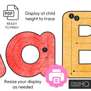 Watercolor Rainbow Theme Classroom Decor Traceable Lettering Alphabet ...