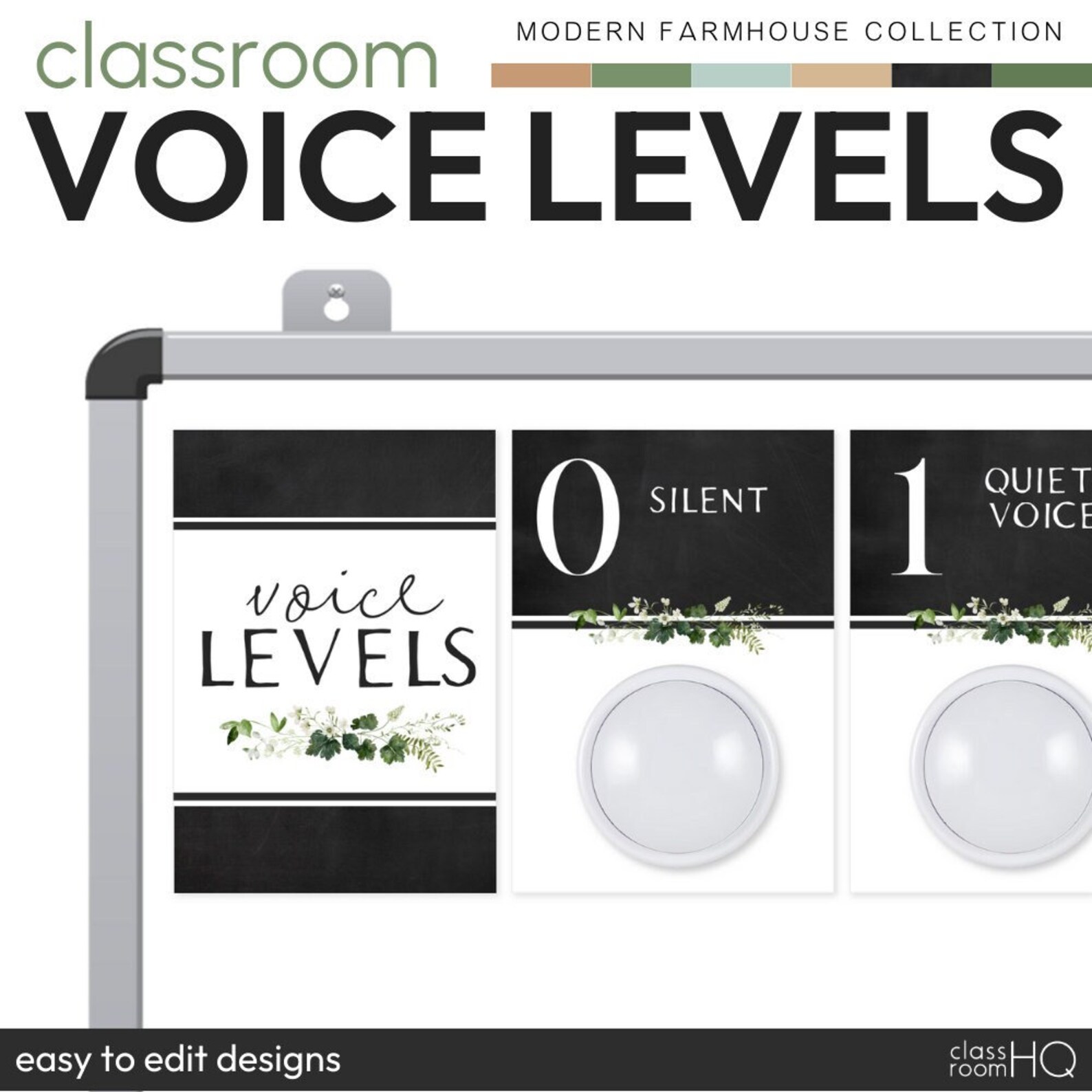 Botanical Greenery Theme Classroom Decor Editable Voice Level Posters ...