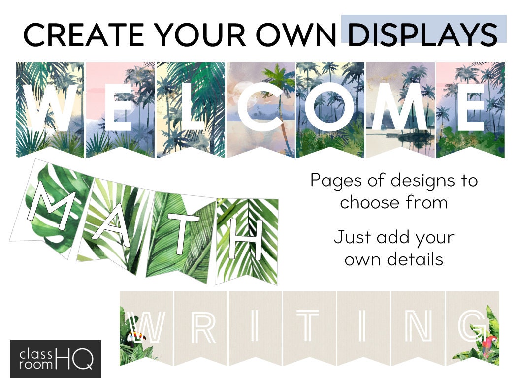 Modern Tropical Classroom Decor Bulletin Board Bunting Pack | TROPICAL ...