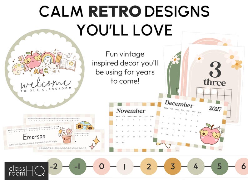 Vintage Retro Daisy Theme Classroom Decor Bundle HAZY DAISY Classroom ...