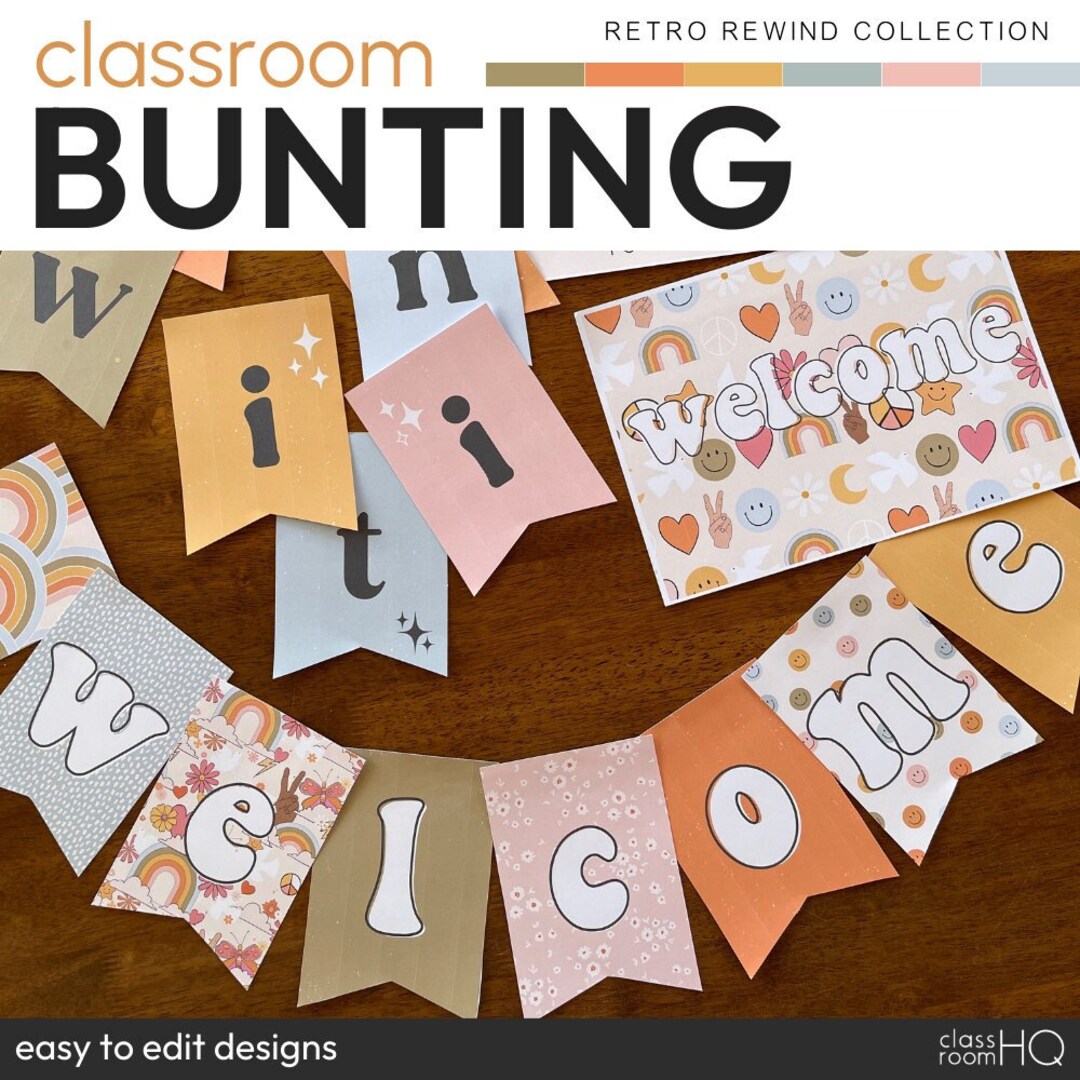 Retro Theme Vintage Rainbow Classroom Decor Class Bulletin Board ...