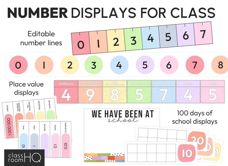 Pastel Modern Rainbow Classroom Decor Editable Math Resources Display ...