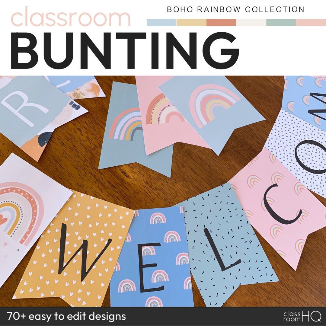 Modern BOHO RAINBOW Classroom Bunting Pack - Etsy