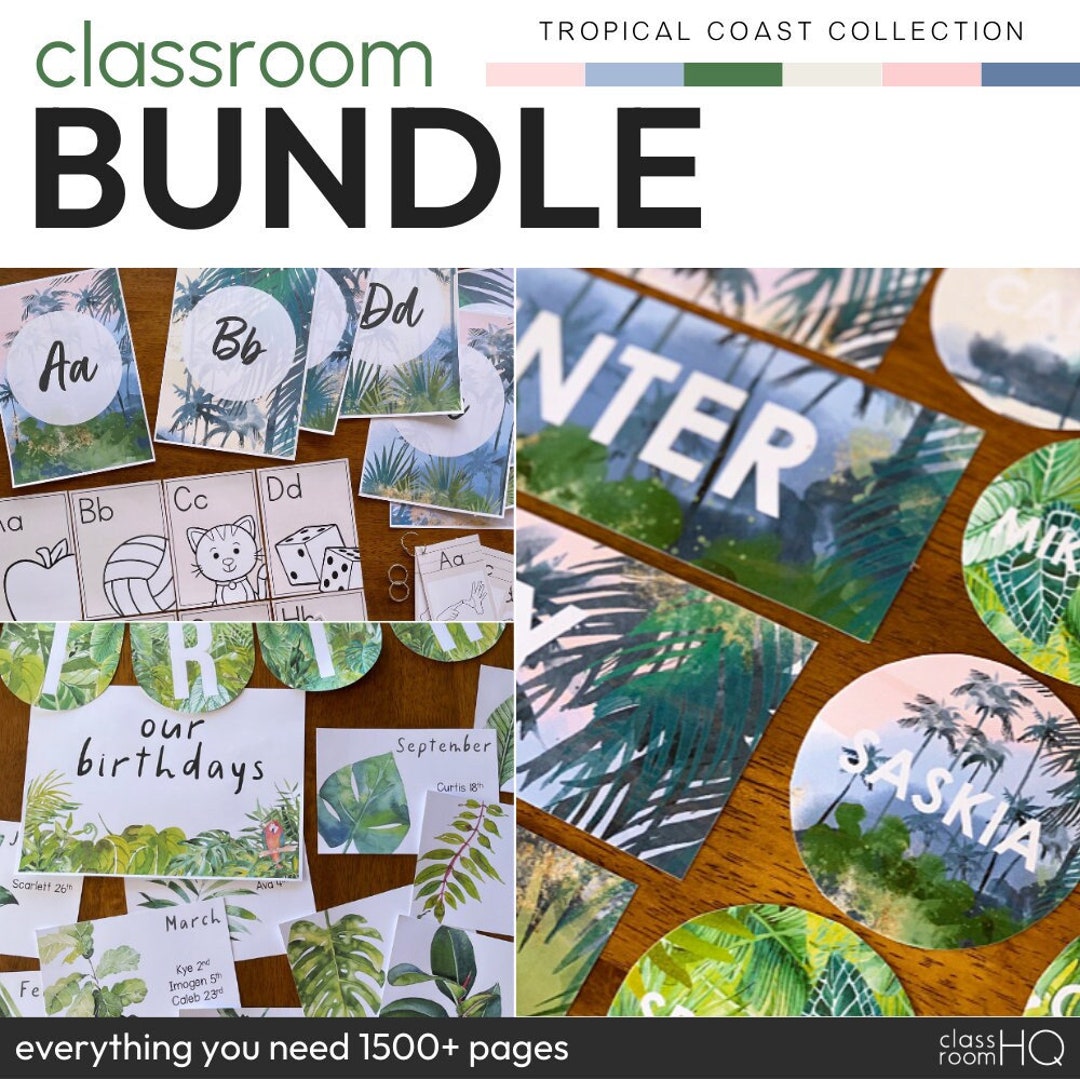 Modern Tropical Classroom Decor BUNDLE | TROPICAL COAST - Etsy