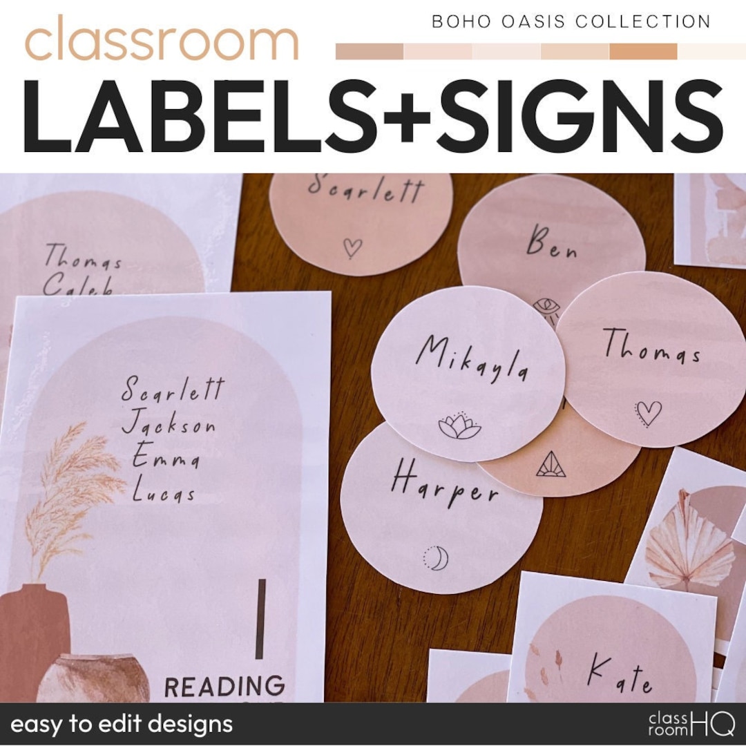 Calm Classroom Decor Neutral Class Theme Class Labels Signs Pack BOHO ...