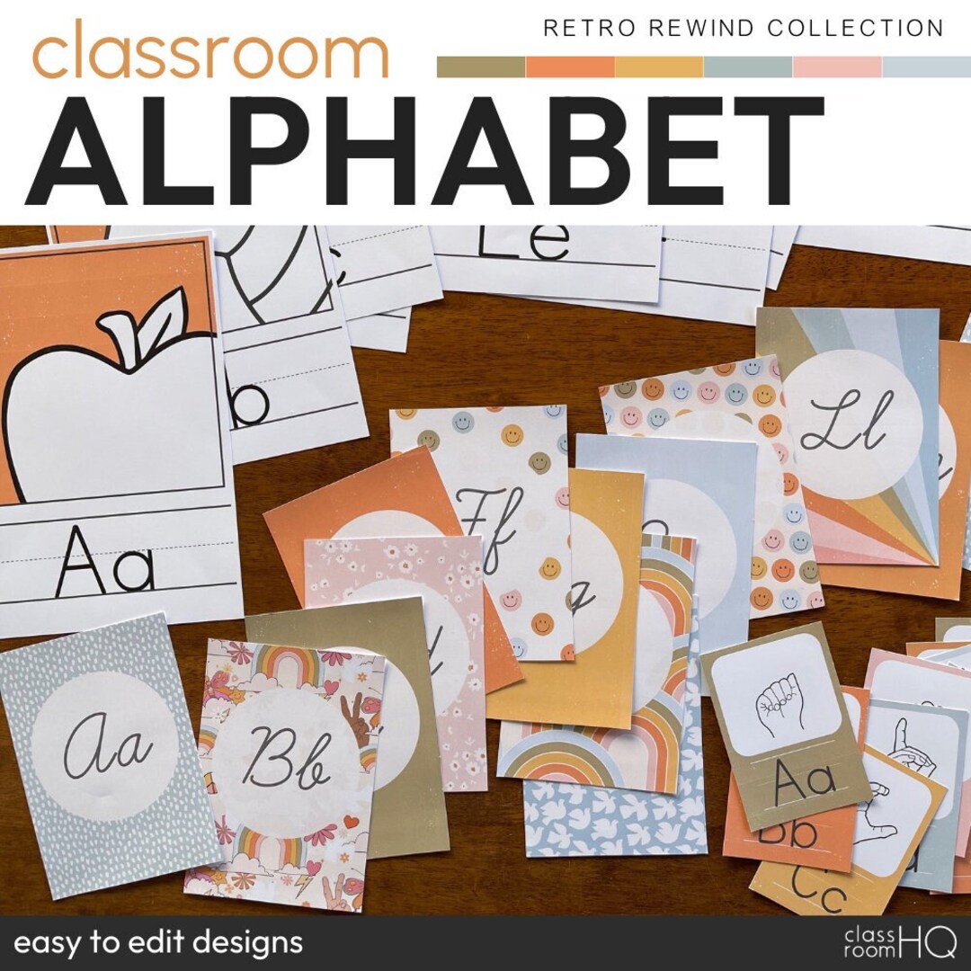 Retro Theme Vintage Rainbow Classroom Decor Alphabet Posters | RETRO ...