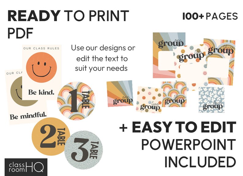 Vintage Rainbow Editable Class Supply Labels, Signs and Posters Pack ...