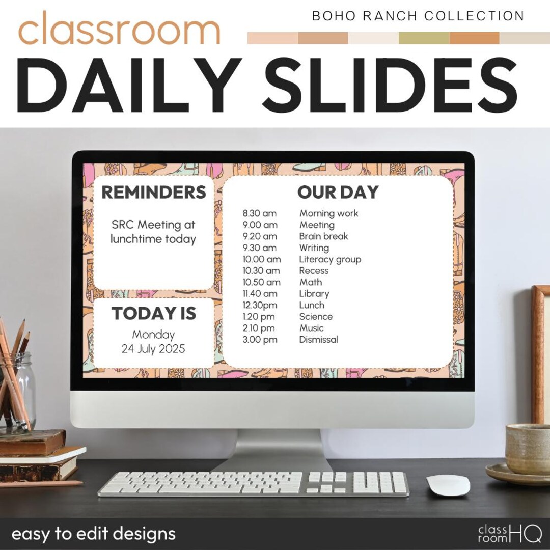 BOHO RANCH Daily Slides | Editable Classroom Morning Routine Slides | Visual Schedule ...