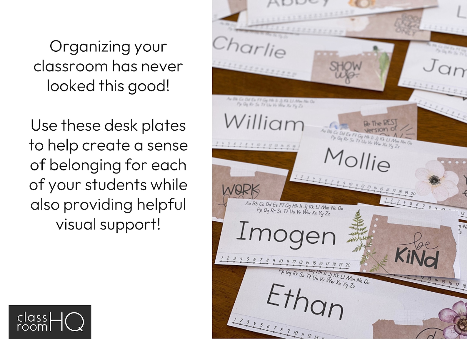Vintage Cozy Natural Theme Classroom Decor Editable Student Desk Plates ...