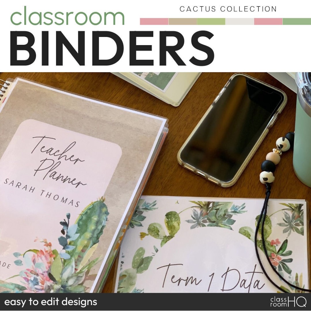 Cactus Classroom Theme Calm Classroom Decor Editable Binder Covers ...