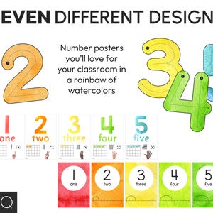 Watercolor Rainbow Theme Classroom Decor Number Posters | WATERCOLOR ...