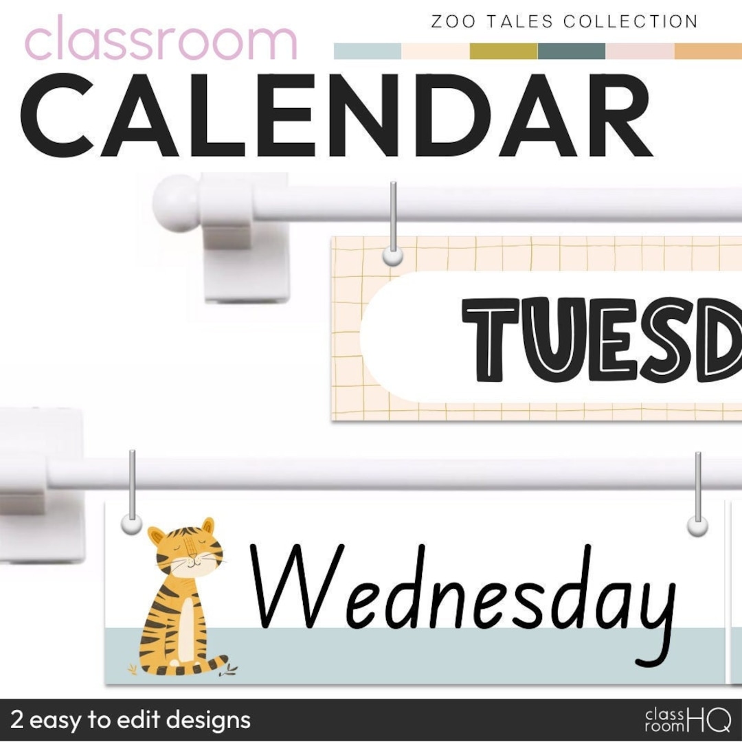 Wild Animal Zoo Theme Classroom Decor Editable Flip Calendar | ZOO ...