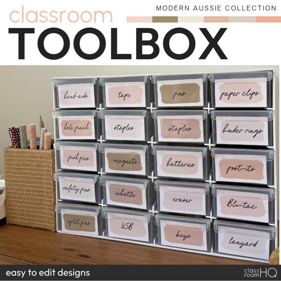 MODERN AUSSIE Teacher Toolbox Labels | Australian Themed Classroom ...