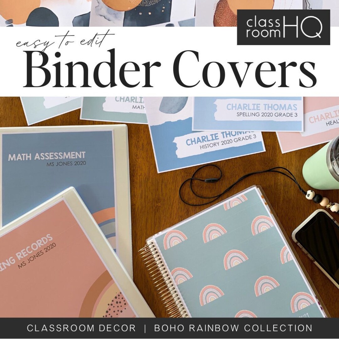 Modern BOHO RAINBOW Binders Book Covers Pack - Etsy