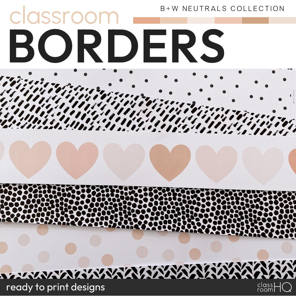 Neutral Classroom Decor Class Bulletin Board Borders | B+W NEUTRALS ...