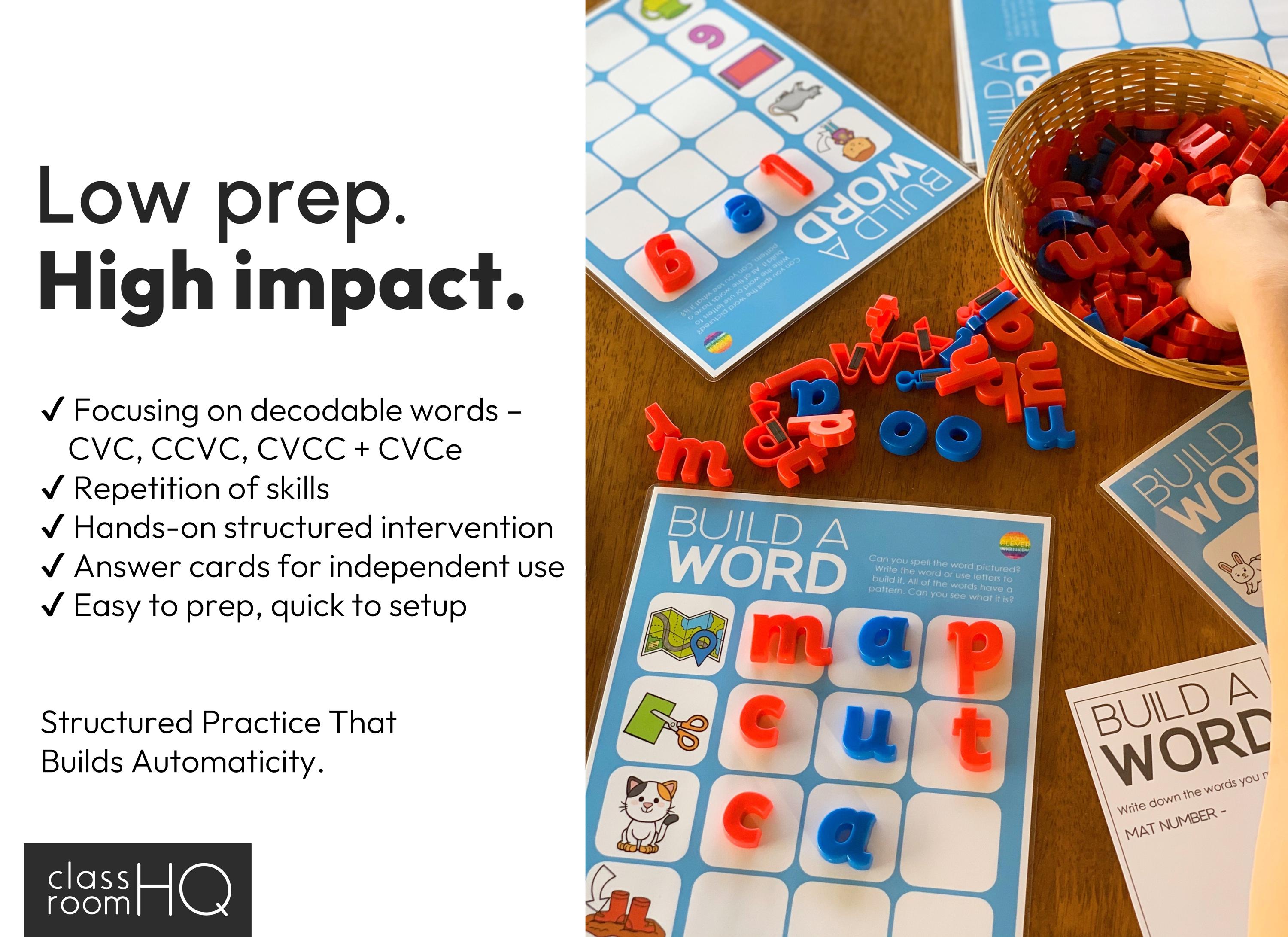 Build A Word CVC CVCC CCVC Cvce Word Work Phonics Pack - Science of ...