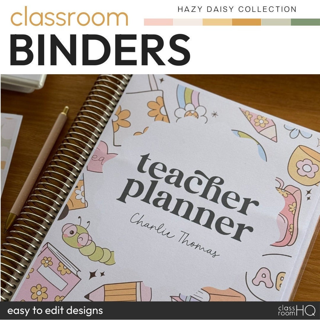 Vintage Retro Daisy Calm Class Theme Editable Binder Covers + Student ...