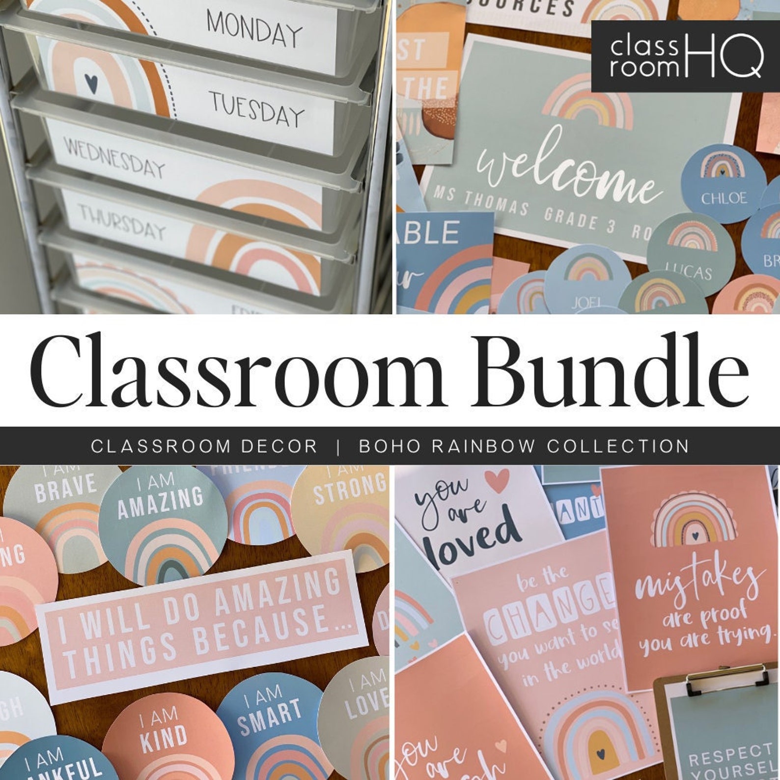 Modern BOHO RAINBOW Classroom Decor Complete Bundle - Etsy