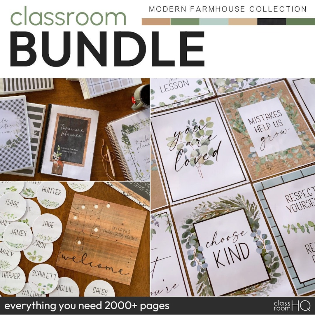 Rustic Farmhouse Classroom Decor Botanical Greenery Theme BUNDLE ...