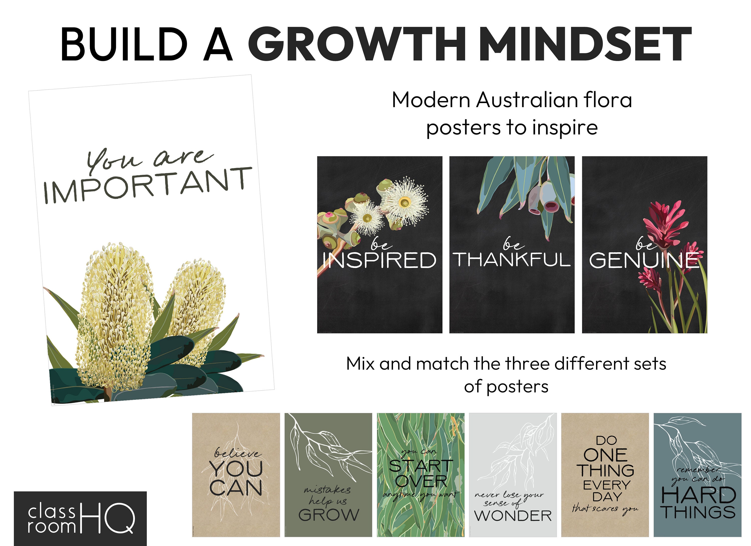 AUSSIE FLORA Inspirational Growth Mindset Classroom Posters ...