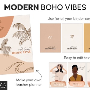 Modern Neutral Boho Theme Classroom Decor Editable Binder Covers and ...