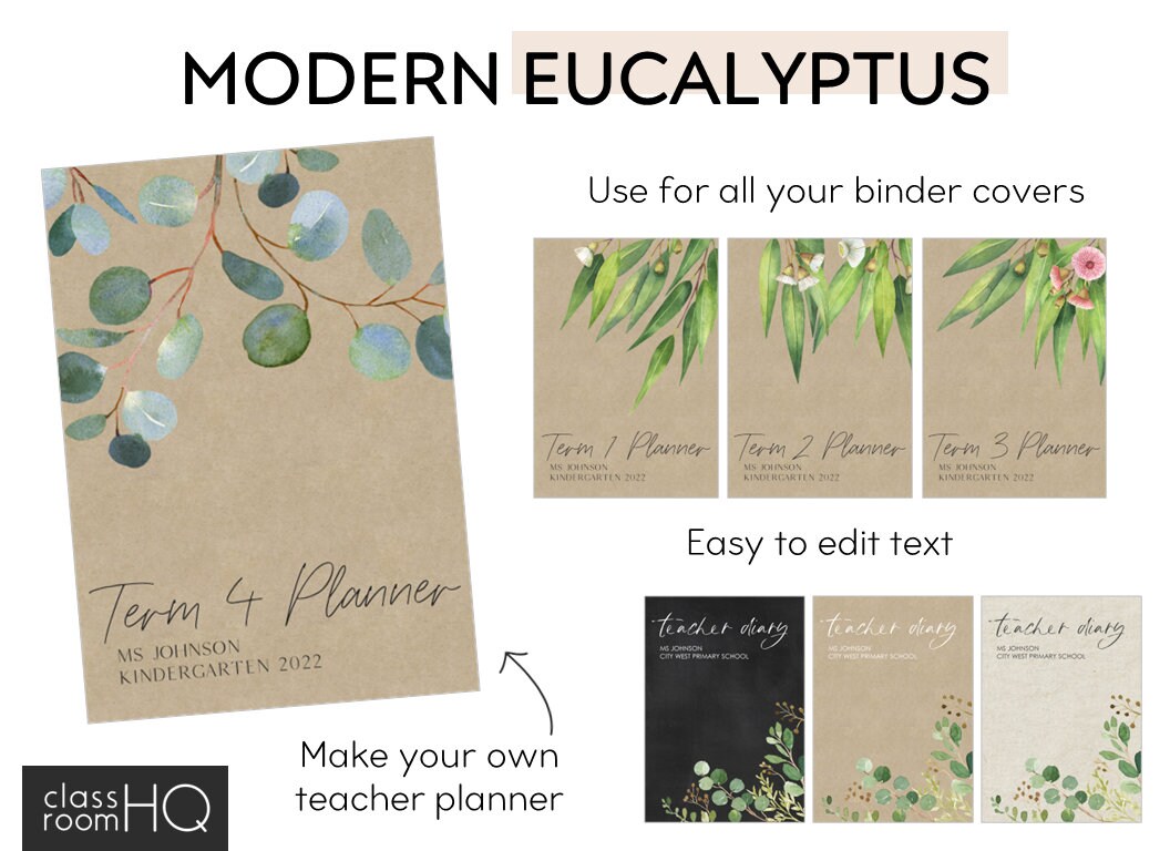GUM LEAF Binder Book Covers Pack Eucalyptus Class Theme - Etsy